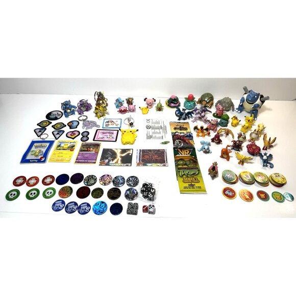 Mixed Lot of Pokemon Items-42 Pog Battle Coins 23 Vtg Figures ...